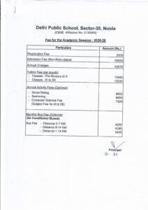 Fee Stracture-2025-26 | DPS Noida